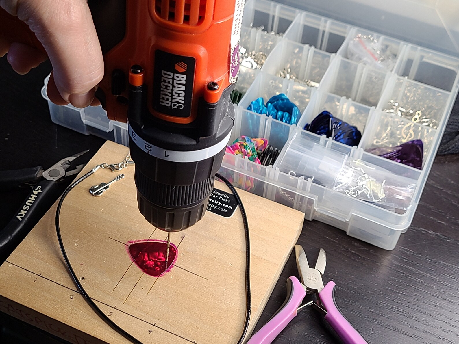 Handmade Guitar Pick Necklace Electric Guitar Charm on Red Pick Gift ...