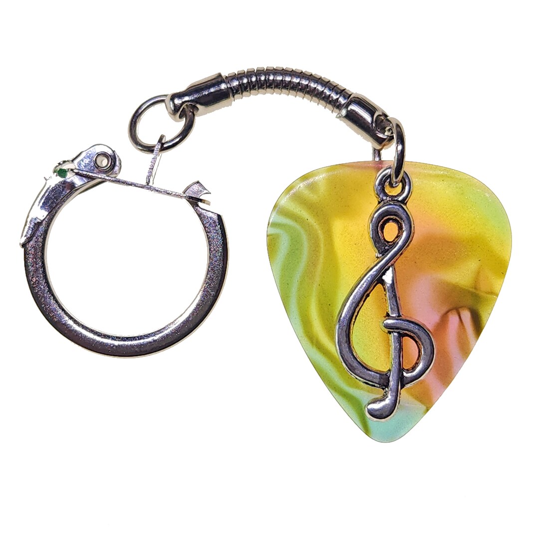 Guitar Pick Keyring Treble Clef on Rainbow Pearl | Gift for Music Lover ...