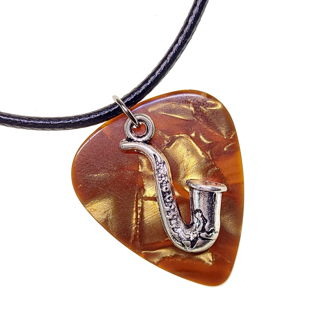 Hand Made Guitar Pick Necklace | Sax on Gold | Gift for Musician - Etsy