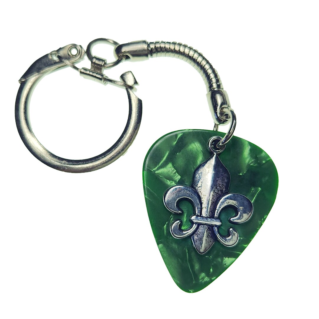 Guitar Pick Keyring | Fleur De Lis on Green | New Orleans - Mardi Gras ...