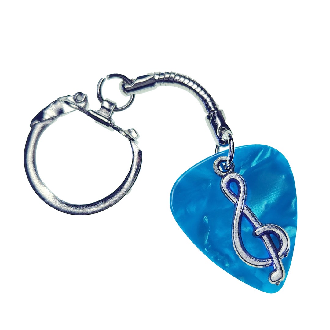 Guitar Pick Keyring | Treble Clef on Turquoise-aqua | Gift for Music ...