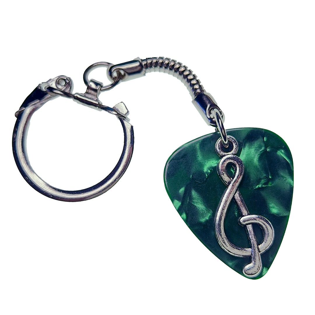 Guitar Pick Keyring | Treble Clef on Green | Gift for Music Lover - Etsy