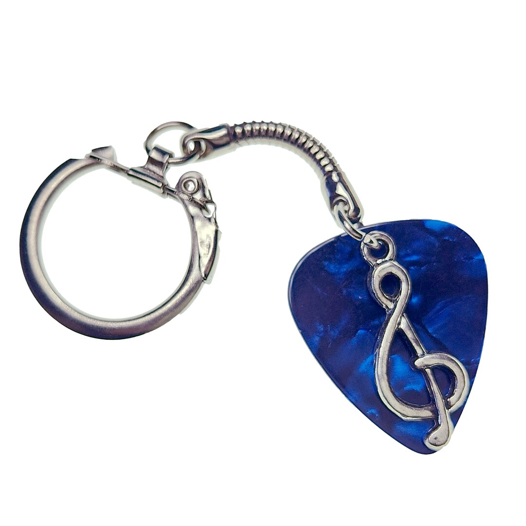 Guitar Pick Keyring | Treble Clef on Blue | Gift for Music Lover - Etsy