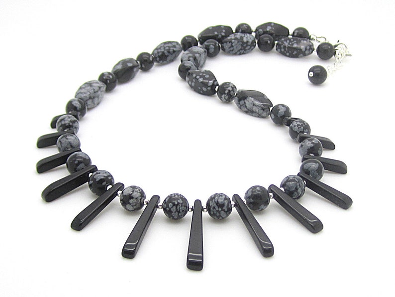 Snowflake Obsidian Gemstone Necklace Agate Real Stone - Etsy