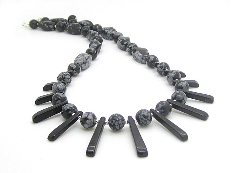 Snowflake Obsidian Gemstone Necklace Agate Real Stone - Etsy