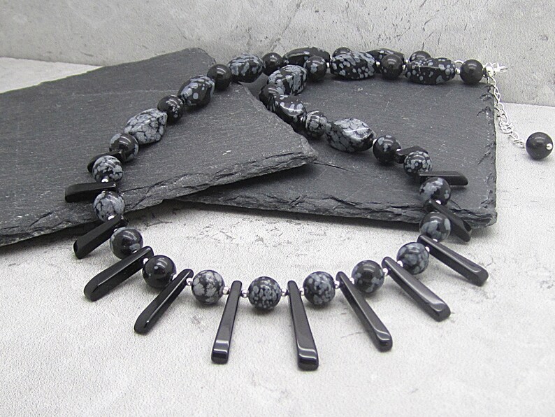 Snowflake Obsidian Gemstone Necklace Agate Real Stone - Etsy