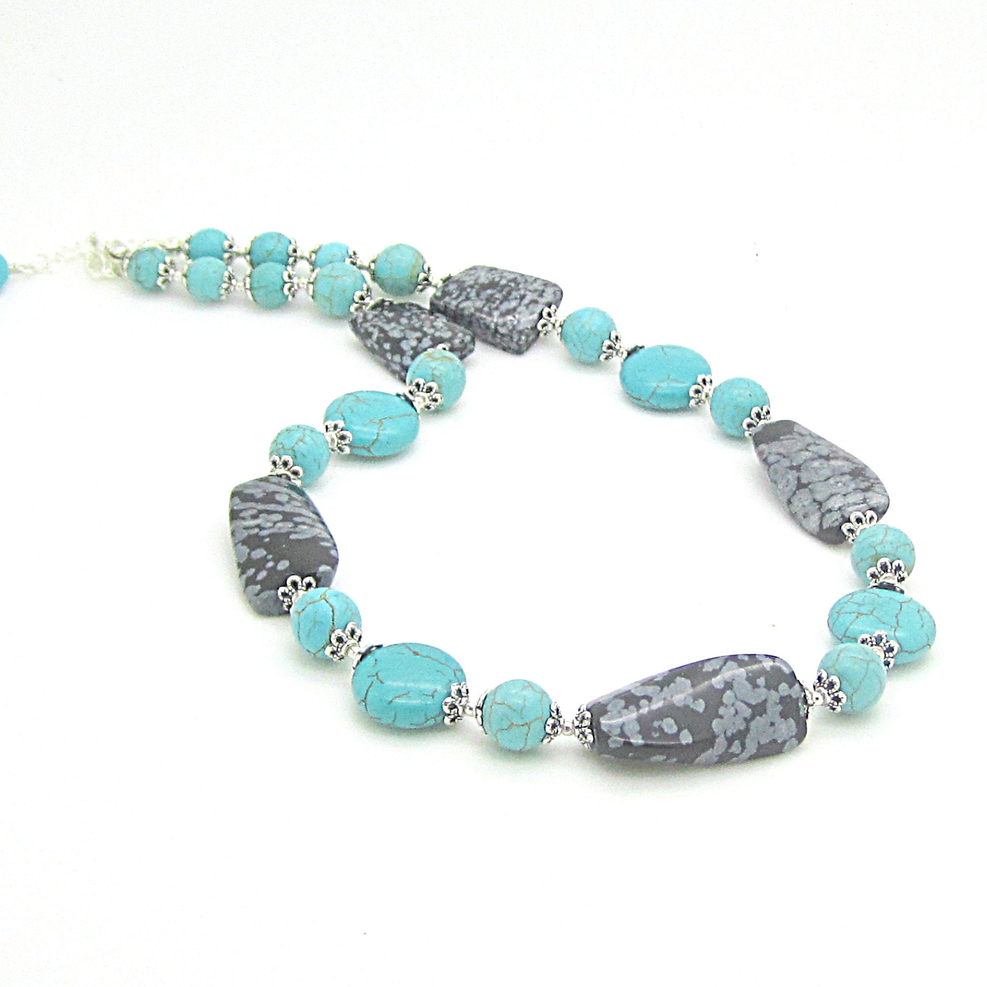 Large Gemstone Necklace, Snowflake Obsidian Real Stone Jewellery, Big ...