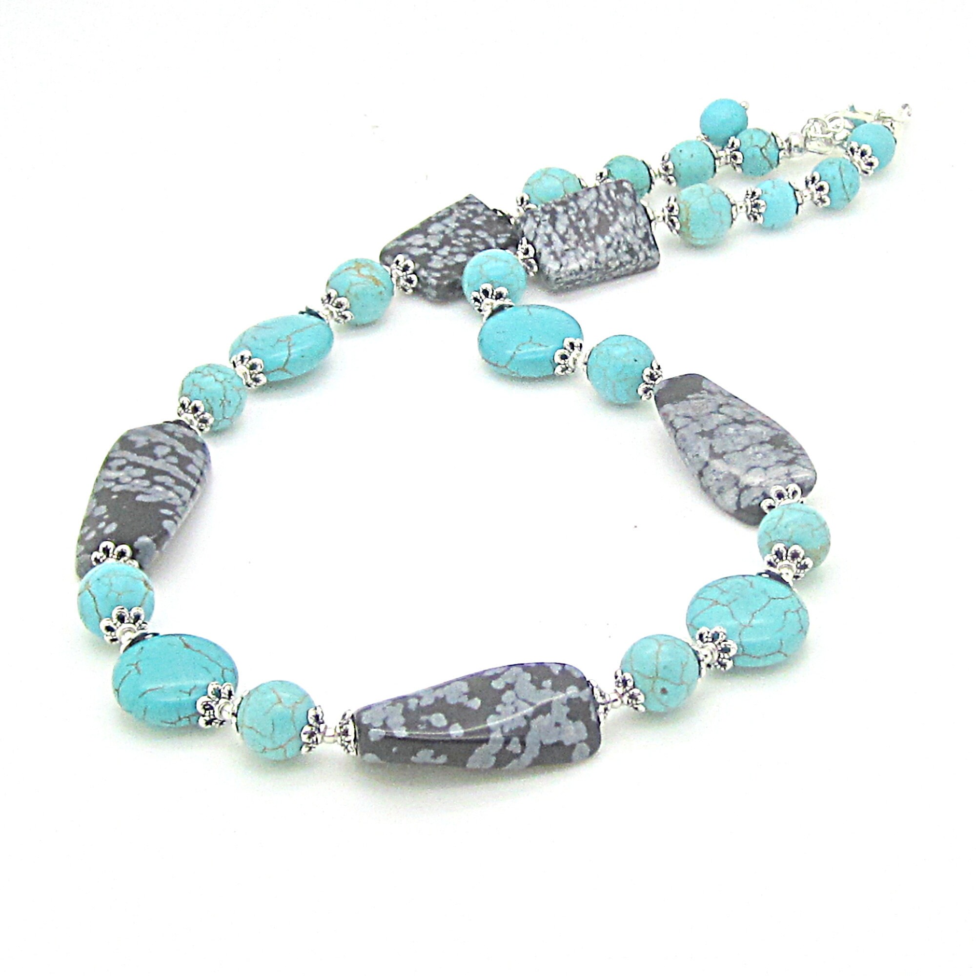 Large Gemstone Necklace Snowflake Obsidian Real Stone - Etsy