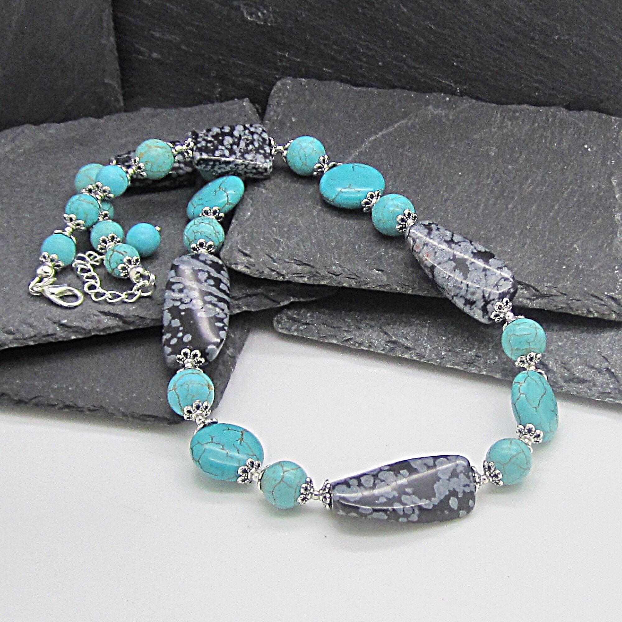 Large Gemstone Necklace Snowflake Obsidian Real Stone - Etsy