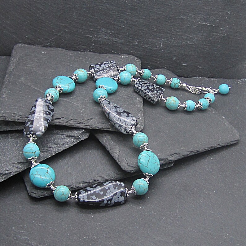 Large Gemstone Necklace Snowflake Obsidian Real Stone - Etsy