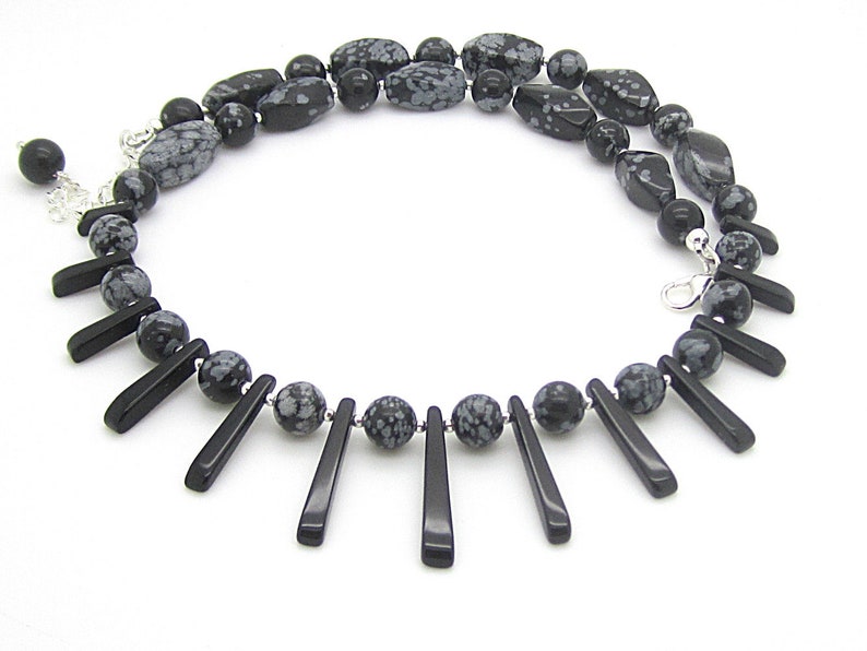 Snowflake Obsidian Gemstone Necklace Agate Real Stone - Etsy