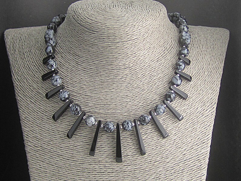 Snowflake Obsidian Gemstone Necklace Agate Real Stone - Etsy