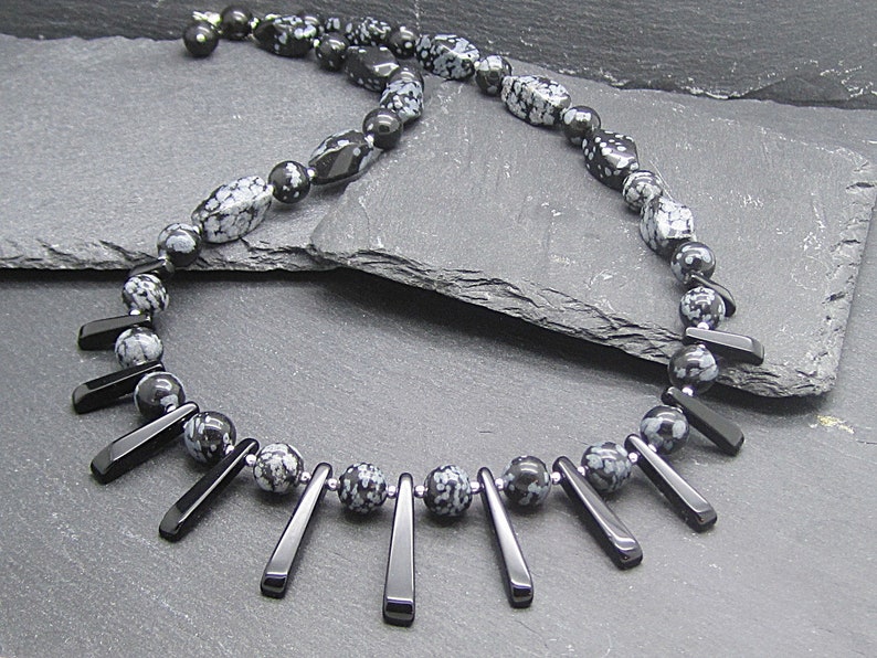 Snowflake Obsidian Gemstone Necklace Agate Real Stone - Etsy