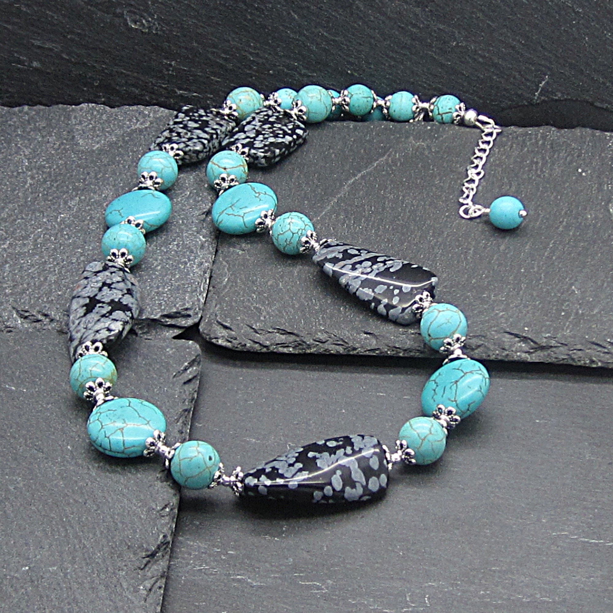 Large Gemstone Necklace Snowflake Obsidian Real Stone - Etsy