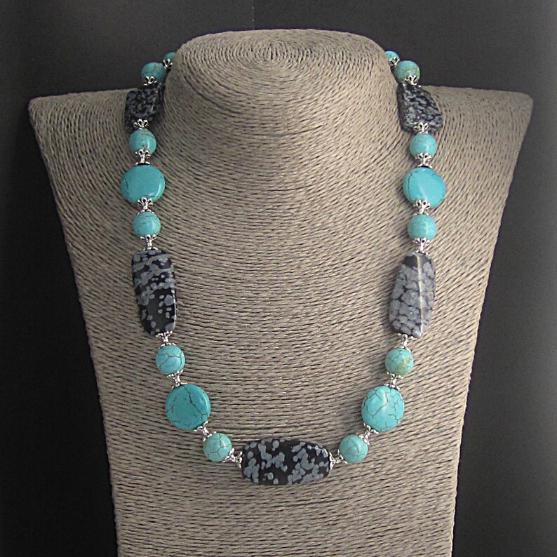 Large Gemstone Necklace, Snowflake Obsidian Real Stone Jewellery, Big ...