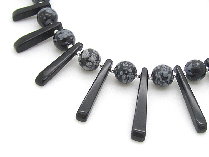 Snowflake Obsidian Gemstone Necklace Agate Real Stone - Etsy