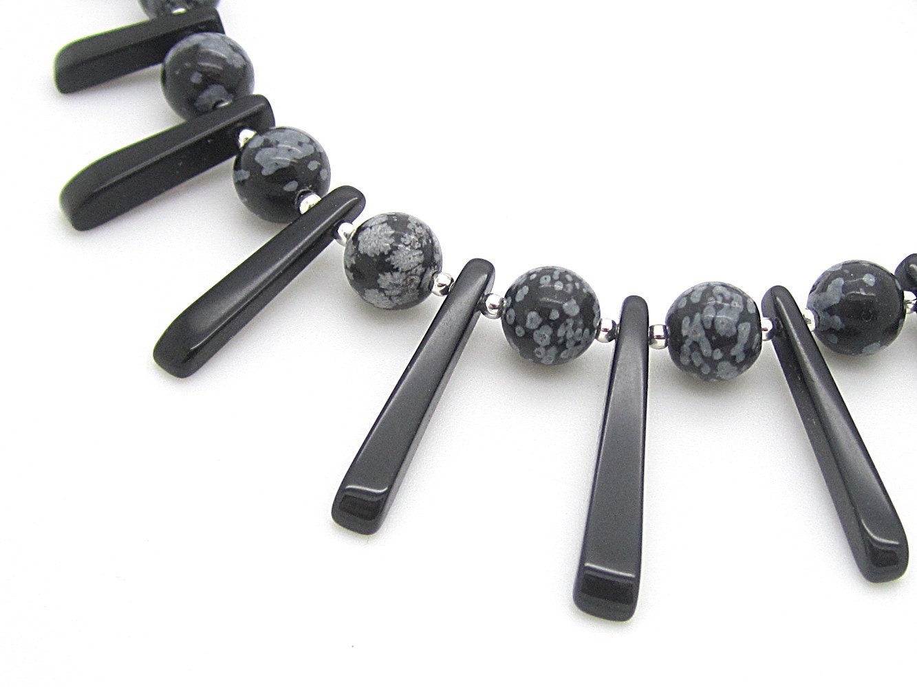 Snowflake Obsidian Gemstone Necklace Agate Real Stone - Etsy
