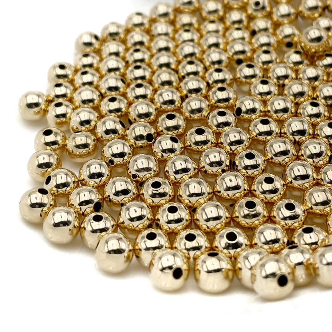 100 Pc 6 Mm Small 1.5 Hole Gold-filled Round Beads, Gold-filled Beads ...