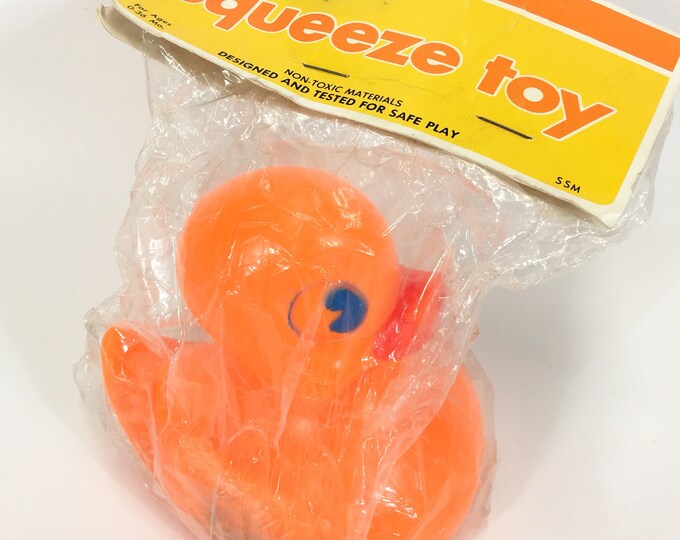 Vintage Orange Rubber Duck Squeeze Toy Made in the USA New in Original ...