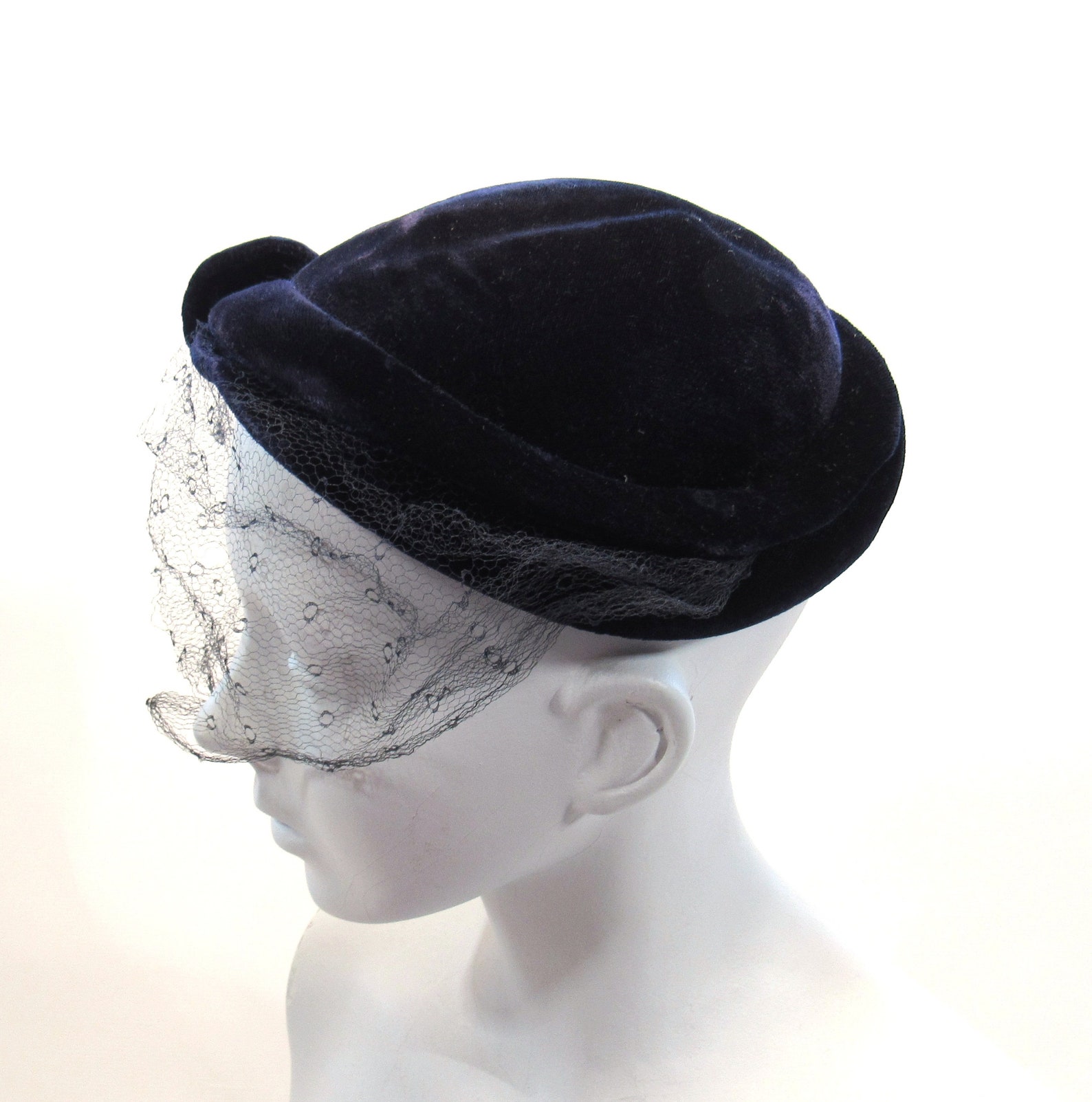 Vintage Blue Velvet Beaded Calot Hat With Netting Chaplet - Etsy