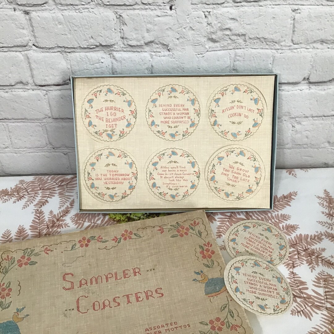 Vintage Paper Drink Coasters Sampler Embroidery Motto's - Etsy