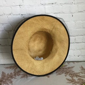 Vintage Betmar Wide Brim Straw Hat Natural Woven With Black Velvet ...