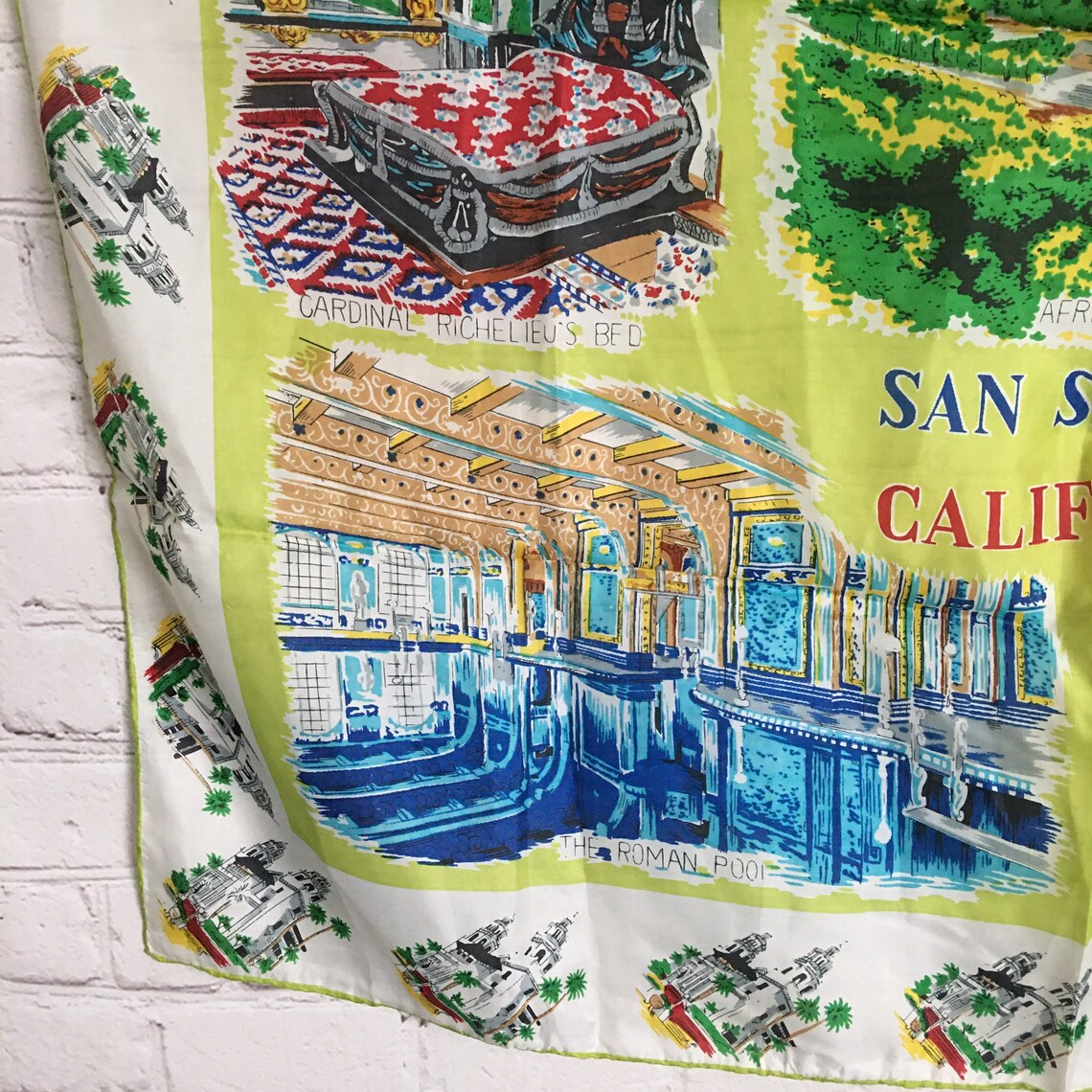 Vintage Hearst Castle Souvenir Scarf Large Silk Rayon Hand - Etsy