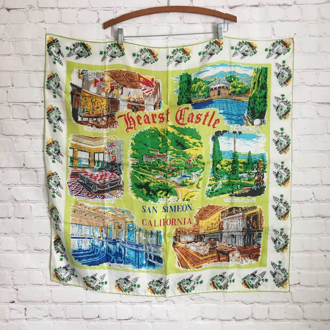 Vintage Hearst Castle Souvenir Scarf Large Silk Rayon Hand - Etsy