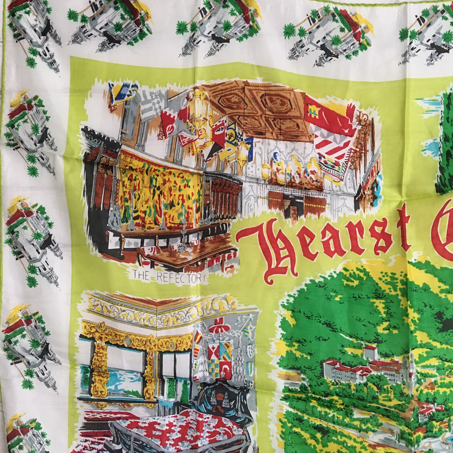 Vintage Hearst Castle Souvenir Scarf Large Silk Rayon Hand - Etsy