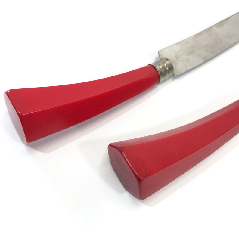 Vintage Chunky Red Bakelite Handle Carving Set Knife and Meat Fork ...