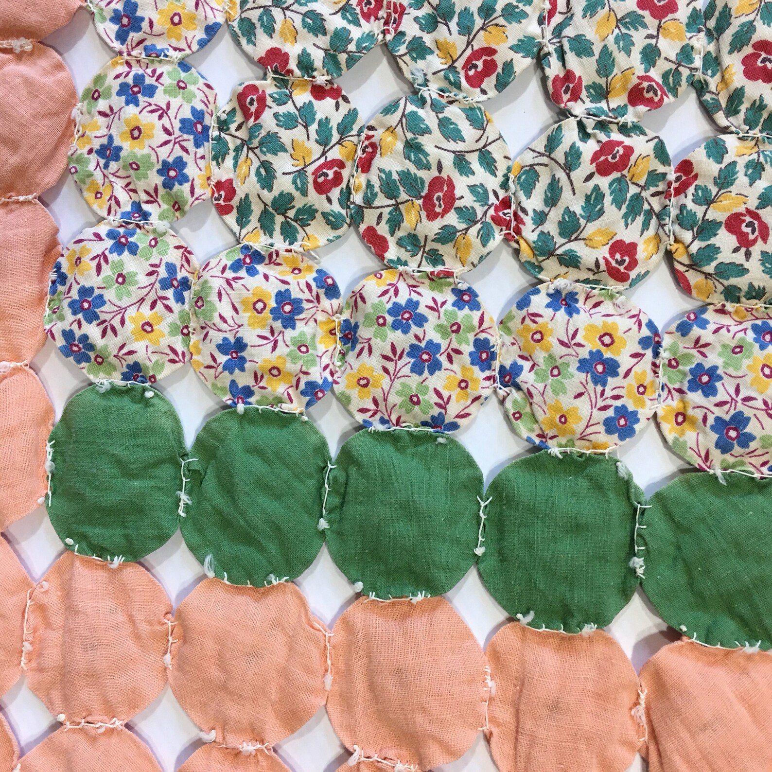 Vintage Hand Sewn Yo Yo Table Runner Dresser Scarf Peach Green - Etsy