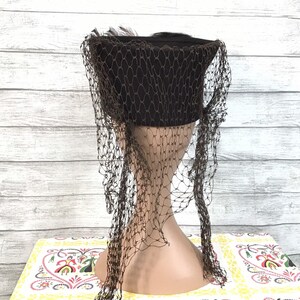 Vintage Tall Brown Felt Cossack Hat Feathers and Long Draped Netting ...