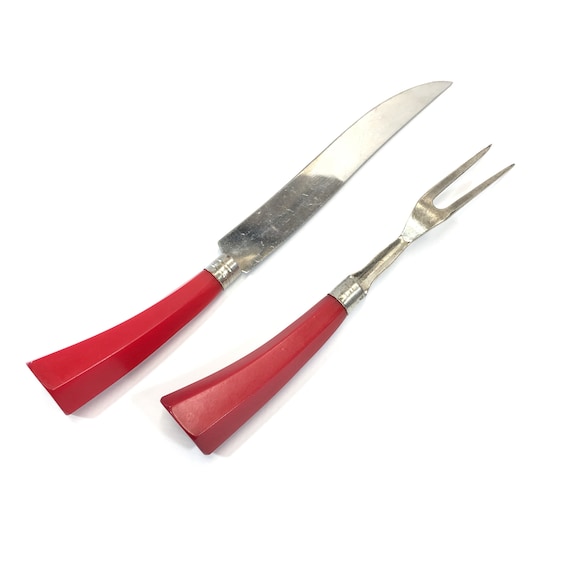 Vintage Chunky Red Bakelite Handle Carving Set Knife and Meat | Etsy
