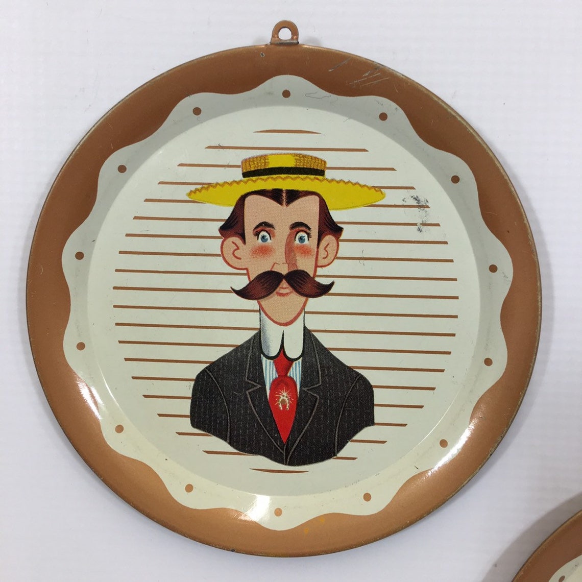 Vintage Round Metal Wall Art Mustache Man and Lady 1890's - Etsy