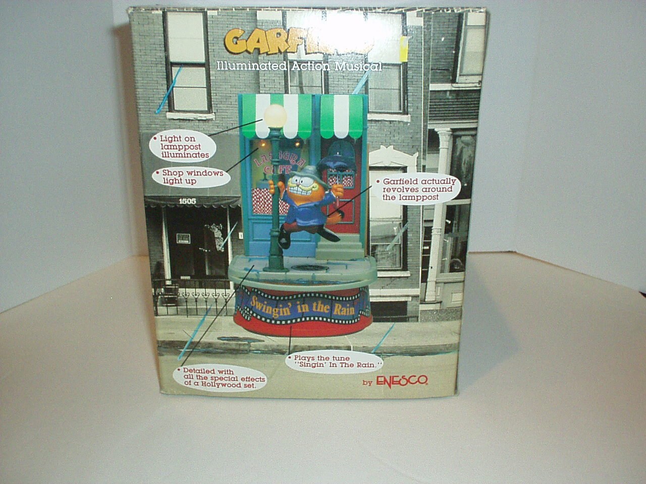 Vintage Enesco Garfield Swingin' in the Rain Action Musical Music Box ...