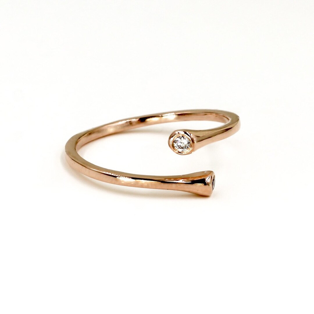 14k Gold Two Diamond Cuff Ring - Etsy