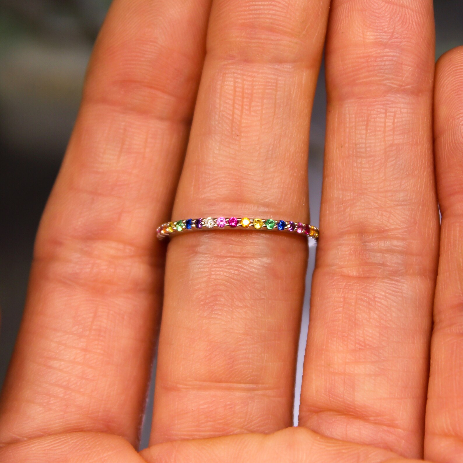 Rainbow Ring Solid 14k Precious Gemstone Eternity Band - Etsy