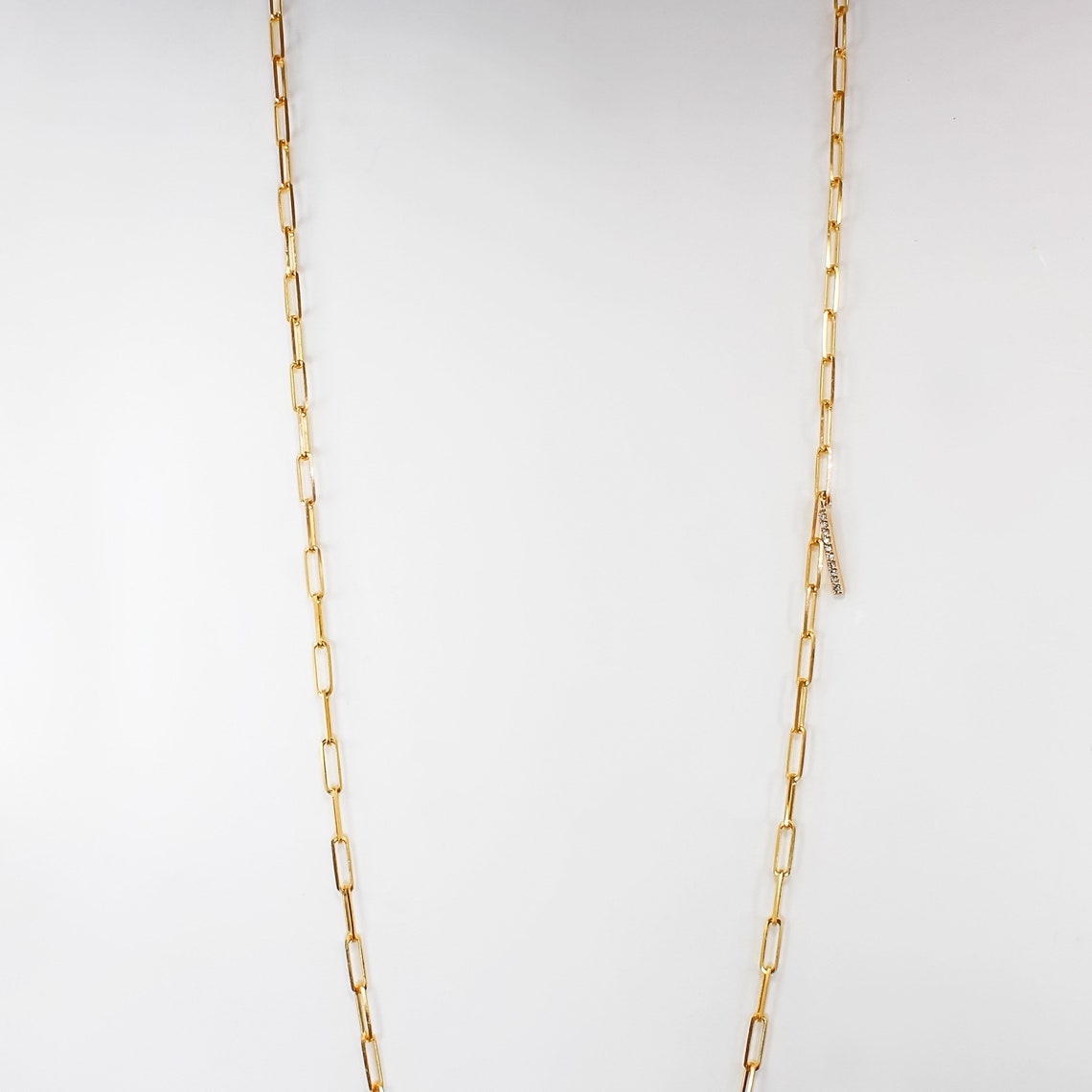 Diamond Bar Chain Link Paper Clip Necklace Long Layering | Etsy