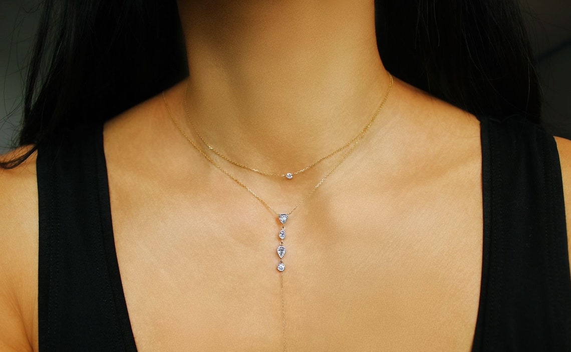 Floating Diamond Necklace | 14k Gold | Holiday Gift - Etsy