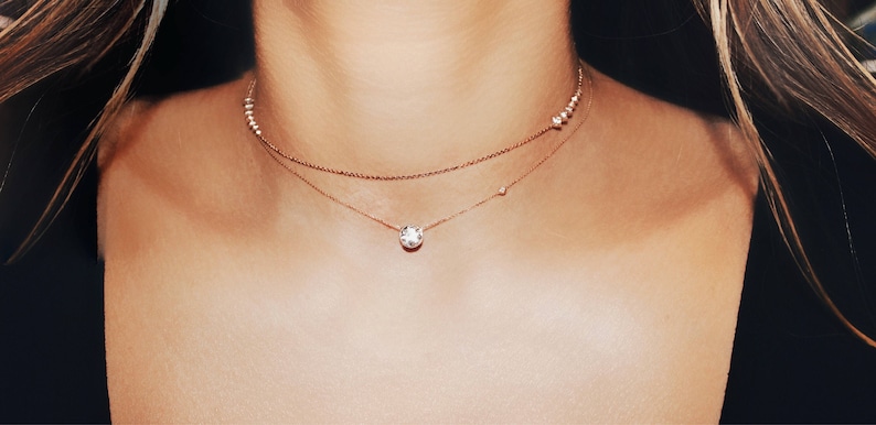 Delicate Diamond Necklace Choker With Adjustable Chain - Etsy