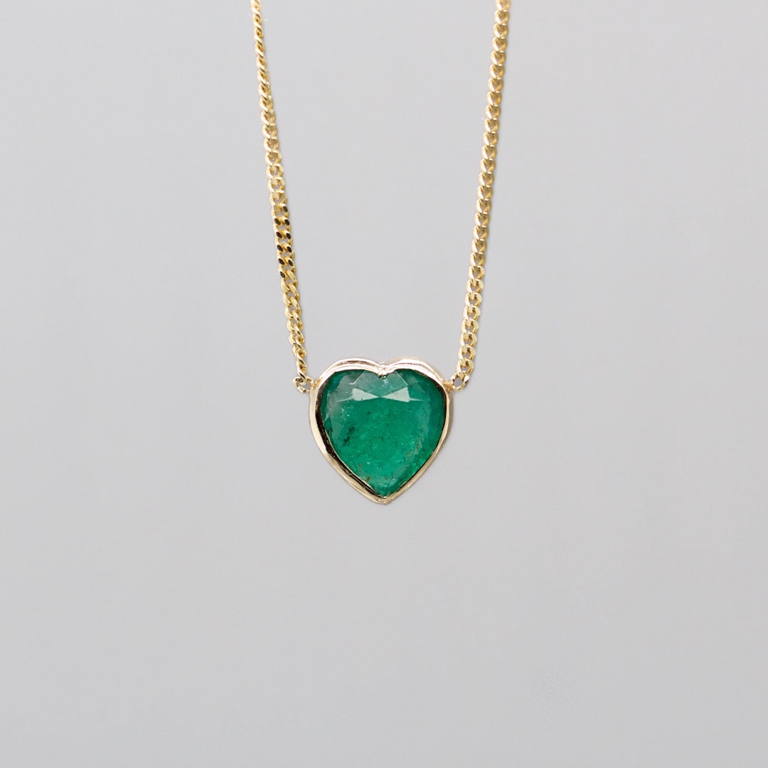 Green Emerald Heart Shaped Necklace - Etsy