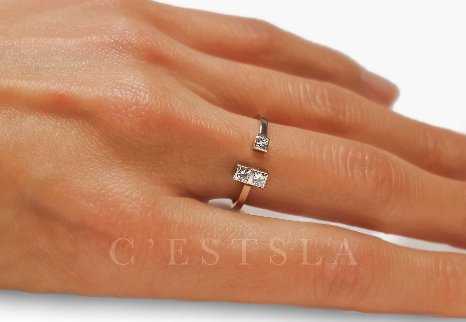 14k Gold Princess Cut Diamond Stacking/cuff Ring - Etsy