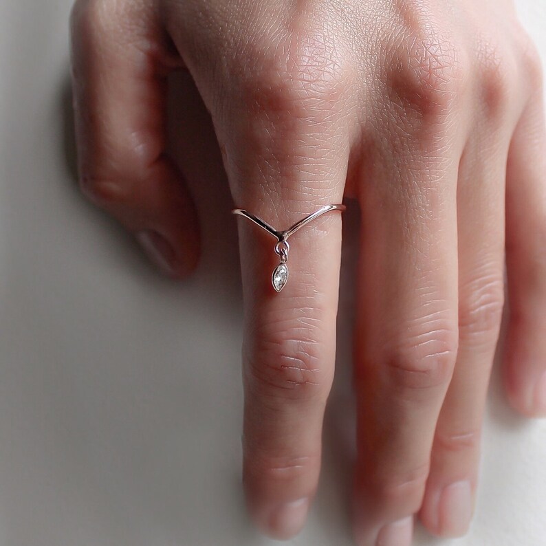 Marquis .15 Carat Diamond Gold Drop Ring - Etsy