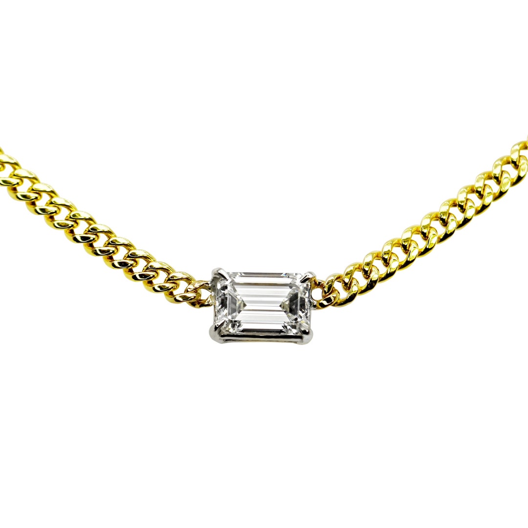 Emerald Cut Diamond Chain Necklace - Etsy