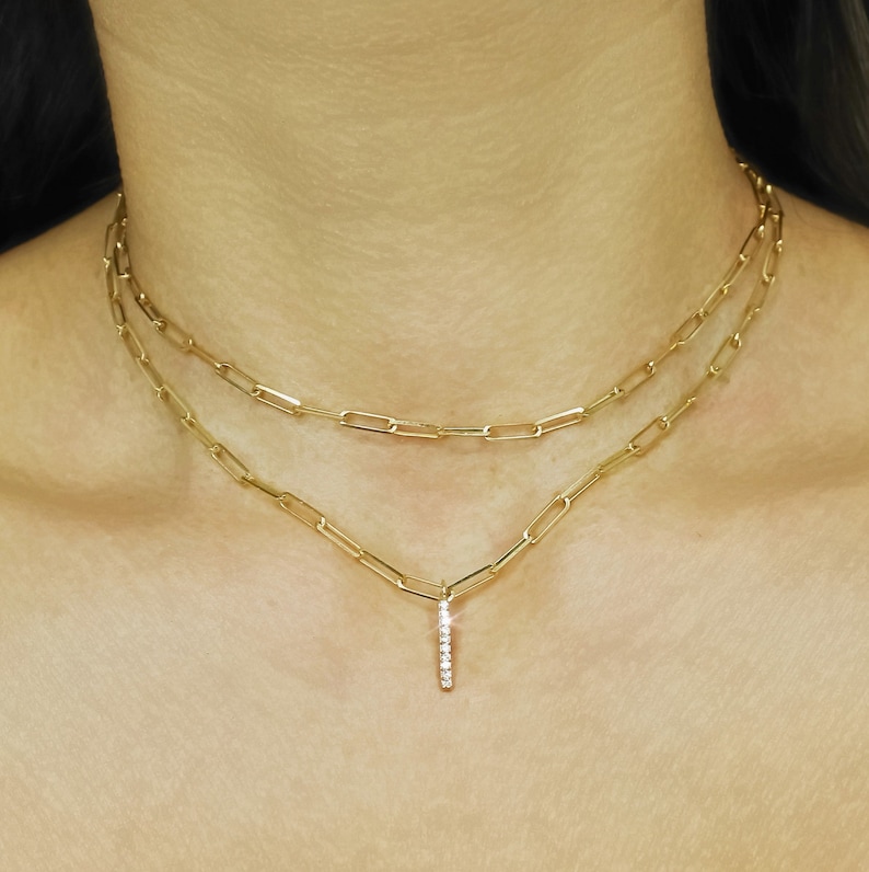 Diamond Bar Chain Link Paper Clip Necklace Long Layering | Etsy