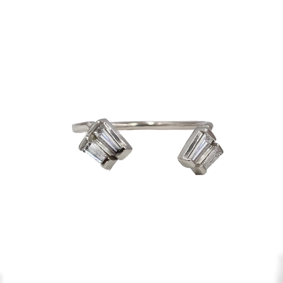 Tapered Diamond Baguette Cuff, Stacking Ring - Etsy