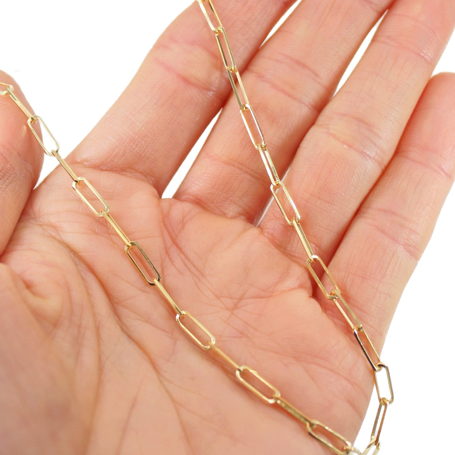 Diamond Bar Chain Link Paper Clip Necklace Long Layering Necklace 14k ...