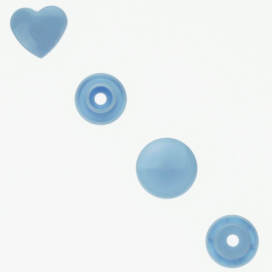 100 KAM Snap Fastener Sets Complete Sets of Pastel Blue (B20) Heart ...
