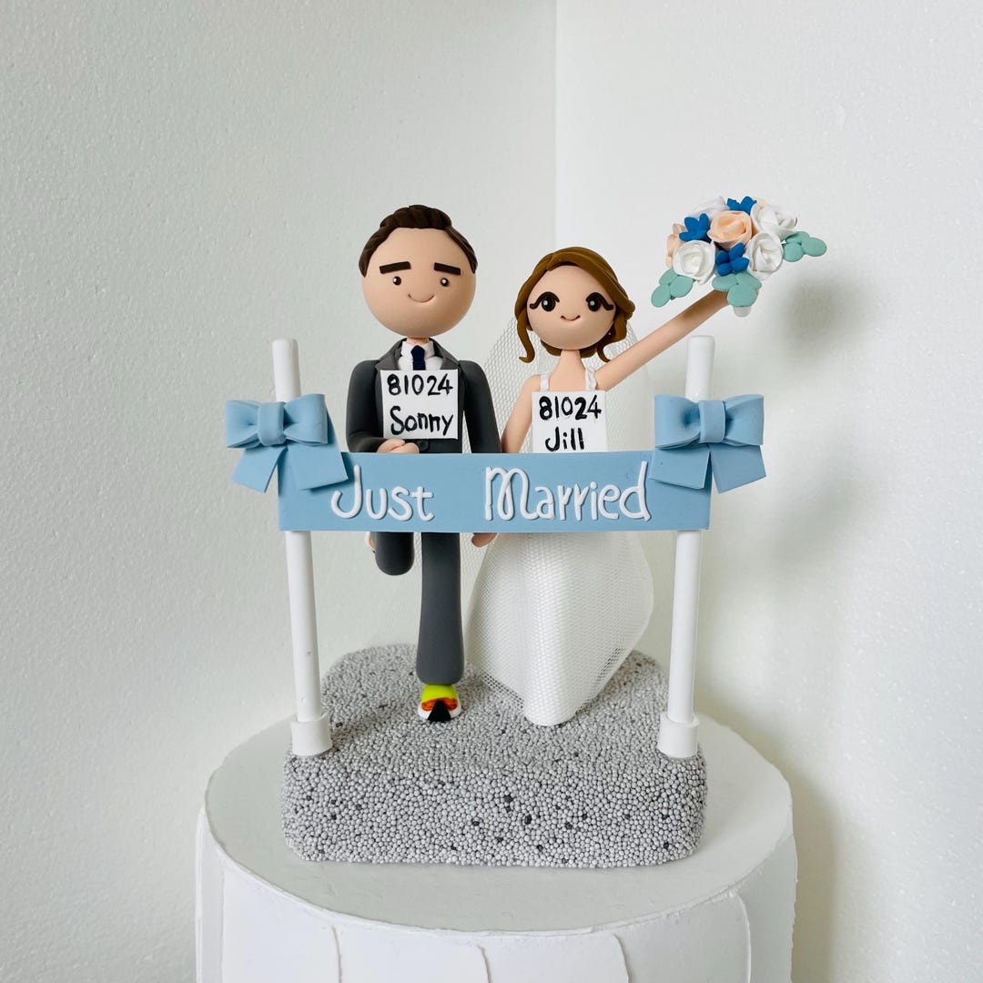 Custom Marathon Runner Wedding Cake Topper: Handmade Clay Bride & Groom ...
