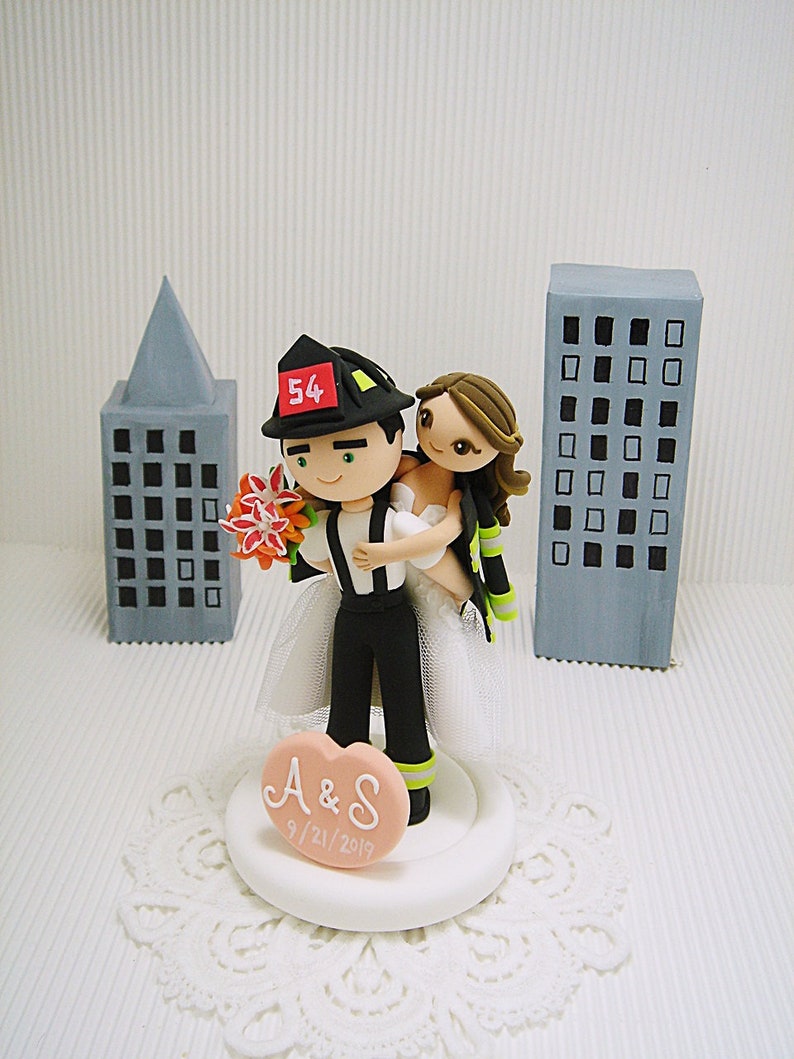Firefighter Fireman Bride and Groom Handmade Wedding Cake | Etsy